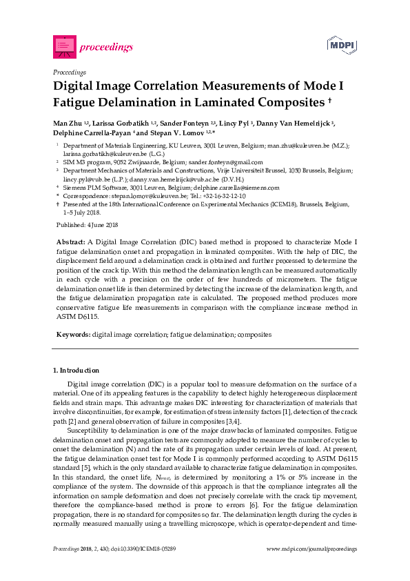 Pdf Digital Image Correlation Measurements Of Mode I Fatigue Delamination In Laminated Composites