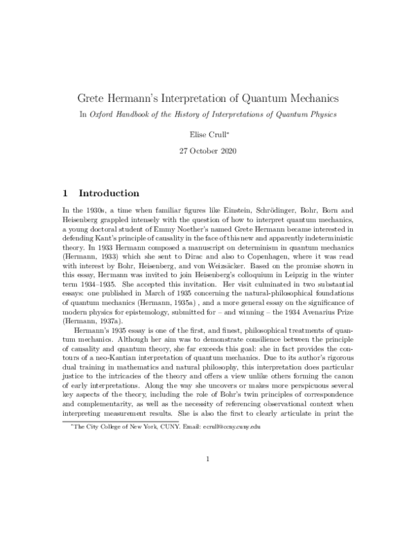 (PDF) Grete Hermann's Interpretation of Quantum Mechanics