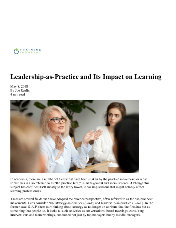 (PDF) Leadership-as-Practice and Its Impact on Learning
