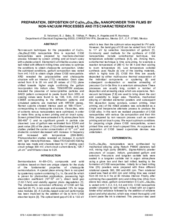 Preparation, deposition of Cu(In 1−x Ga x )Se 2 nanopowder thin films ...