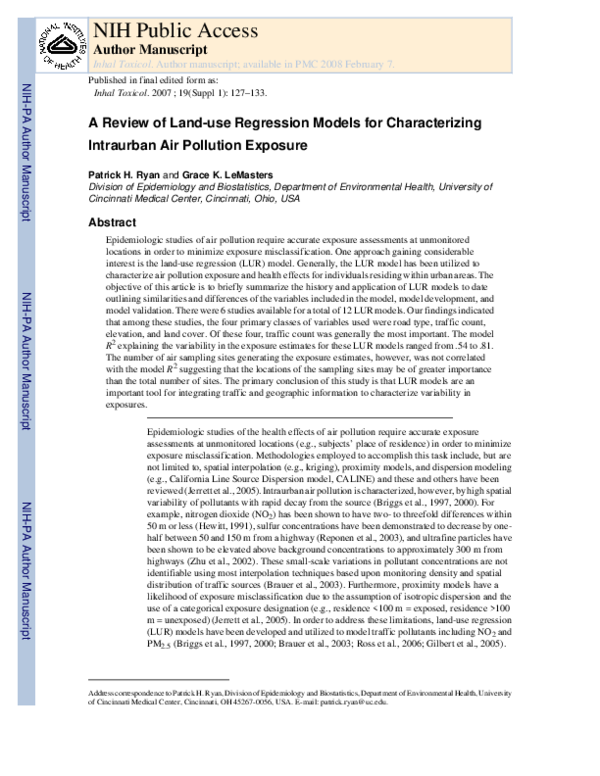 (PDF) A Review of Land-use Regression Models for Characterizing ...