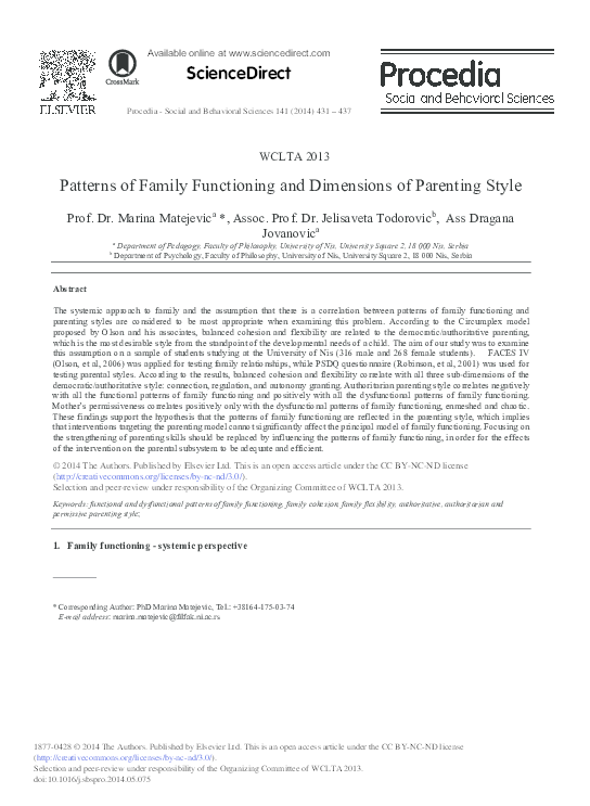 (PDF) Patterns of Family Functioning and Dimensions of Parenting Style