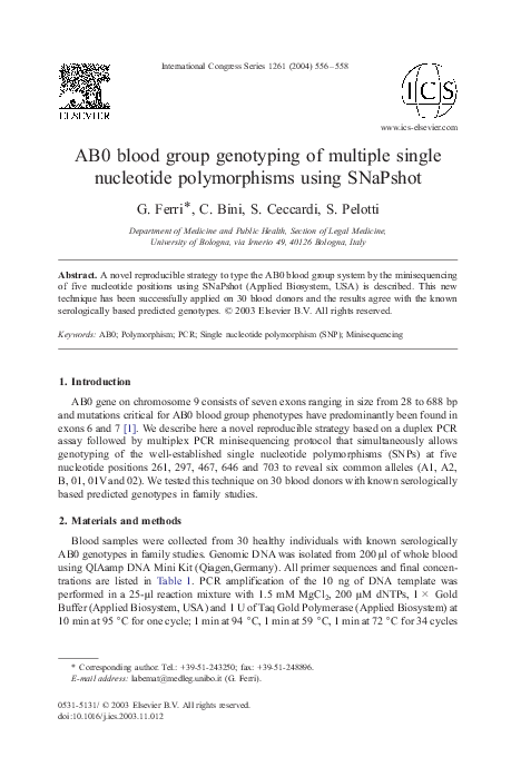 (PDF) AB0 blood group genotyping of multiple single nucleotide ...
