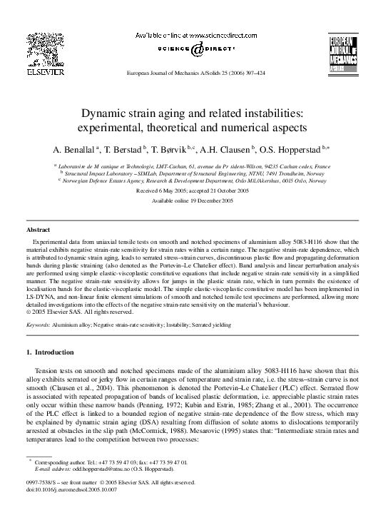 (PDF) Dynamic strain aging and related instabilities: experimental ...