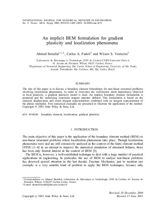 Pdf An Implicit Bem Formulation For Gradient Plasticity And