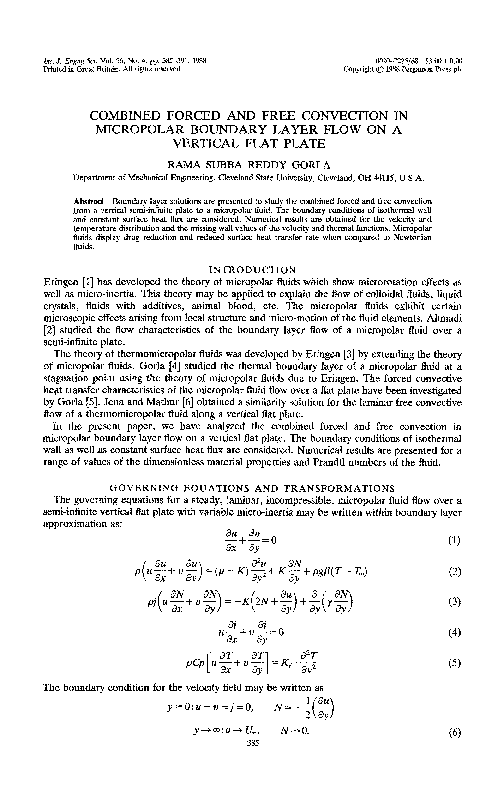 (PDF) Combined forced and free convection in micropolar boundary layer flow on a vertical flat plate