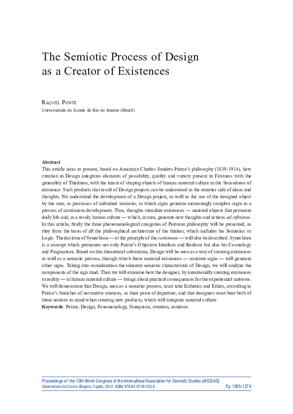 (PDF) The semiotic process of design as a creator of existences