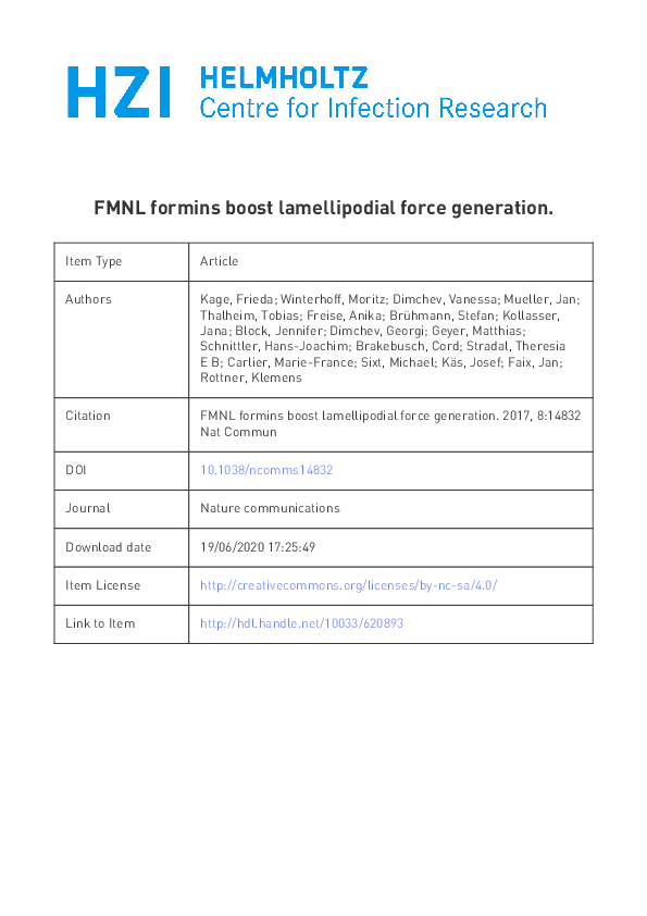 (PDF) FMNL formins boost lamellipodial force generation