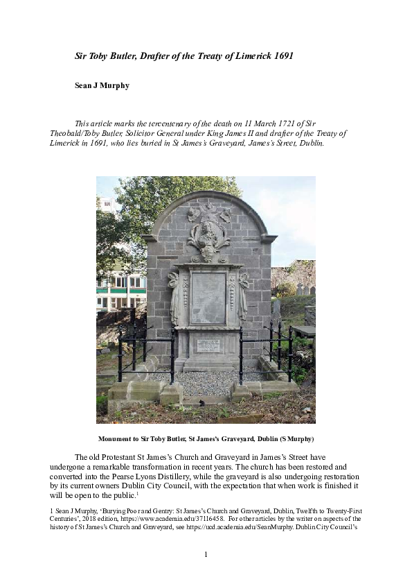 (PDF) Sir Toby Butler, Drafter of the Treaty of Limerick 1691