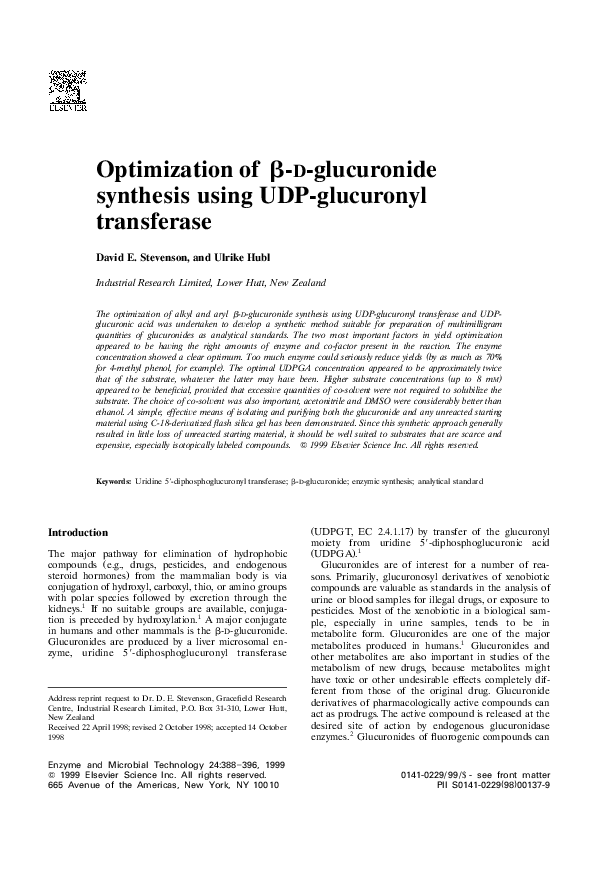 (PDF) Optimization of β-d-glucuronide synthesis using UDP-glucuronyl ...