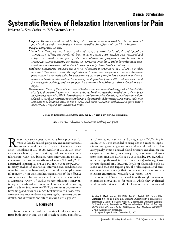 (PDF) Systematic Review of Relaxation Interventions for Pain