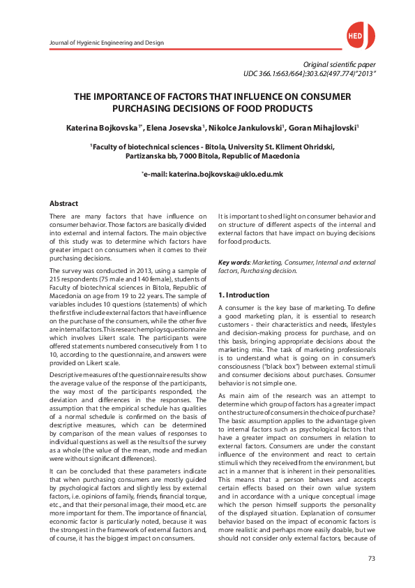 (PDF) The Importance of Factors That Influence on Consumer Purchasing ... (PDF) The Importance of Factors That Influence on Consumer Purchasing ...