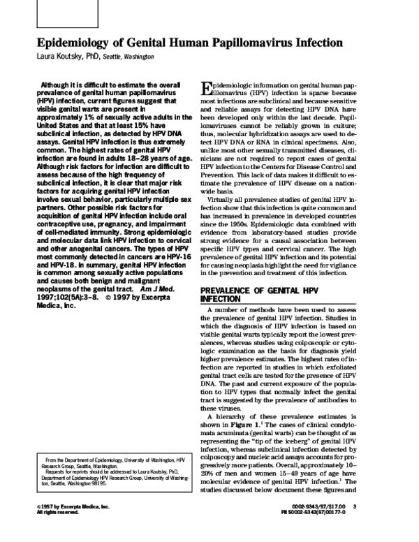 Pdf Epidemiology Of Genital Human Papillomavirus Infection 0489