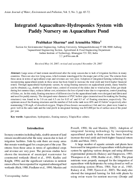 (PDF) Integrated Aquaculture-Hydroponics System with Paddy Nursery on ...