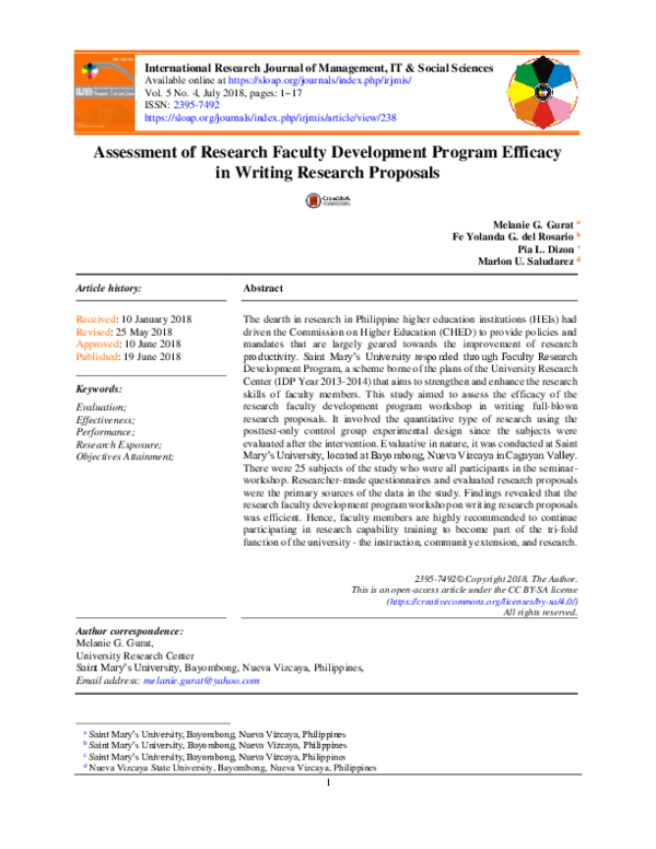 (PDF) Assessment of research faculty development program efficacy in ...
