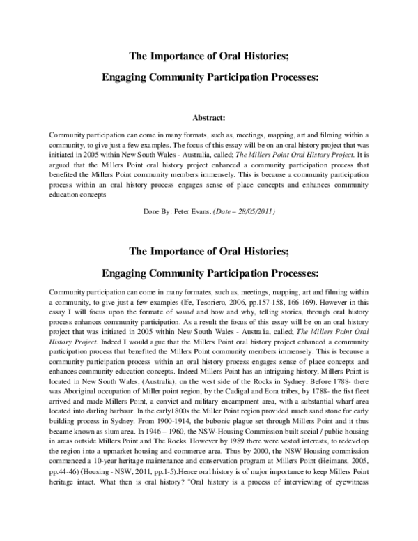 (PDF) The Importance of Oral Histories; Engaging Community ...