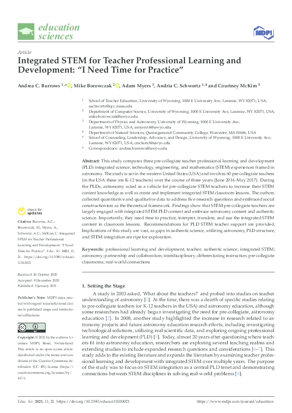 (PDF) Integrated STEM for Teacher Professional Learning and Development ...
