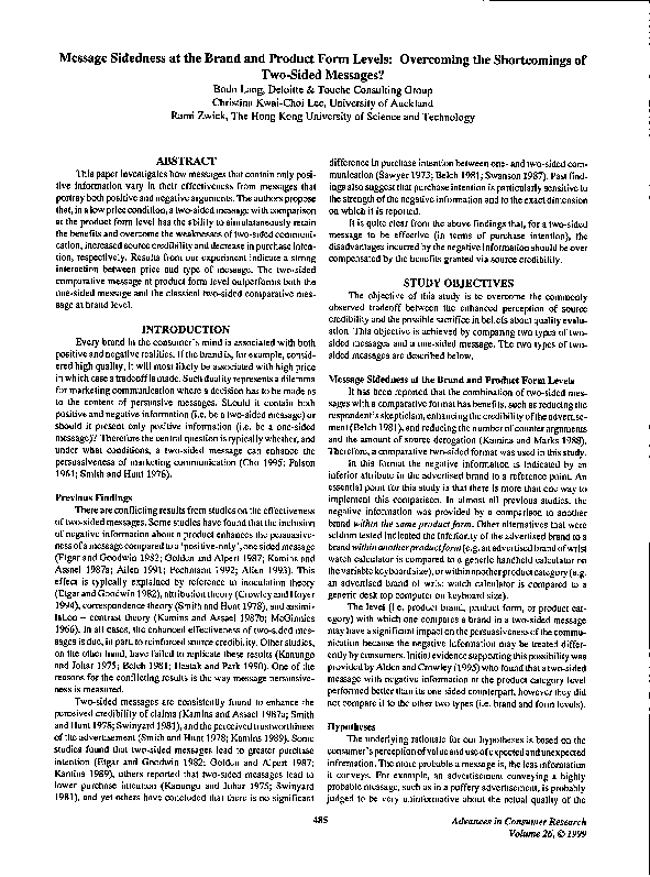 (PDF) Message Sidedness at the Brand and Product Form Levels ...