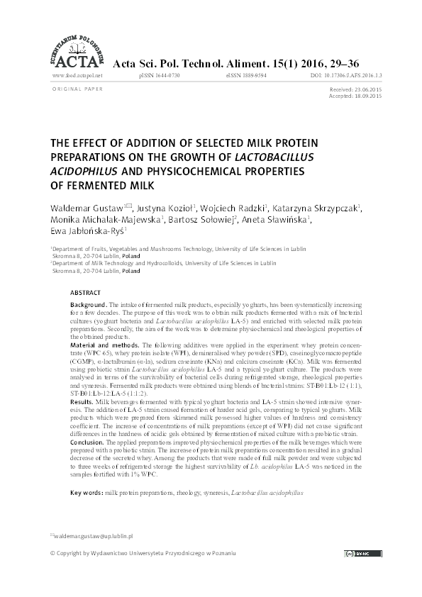 (PDF) The eff ect of addition of selected milk protein preparations on ...