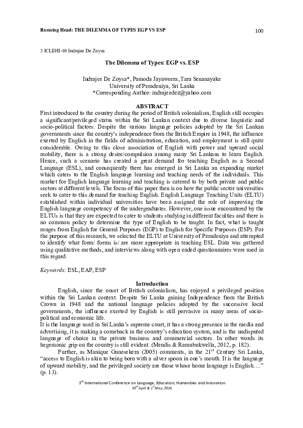(PDF) The Dilemma of Types: EGP vs. ESP