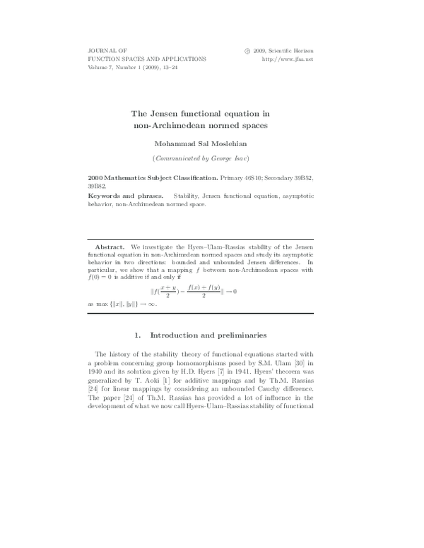 Pdf The Jensen Functional Equation In Non Archimedean Normed Spaces
