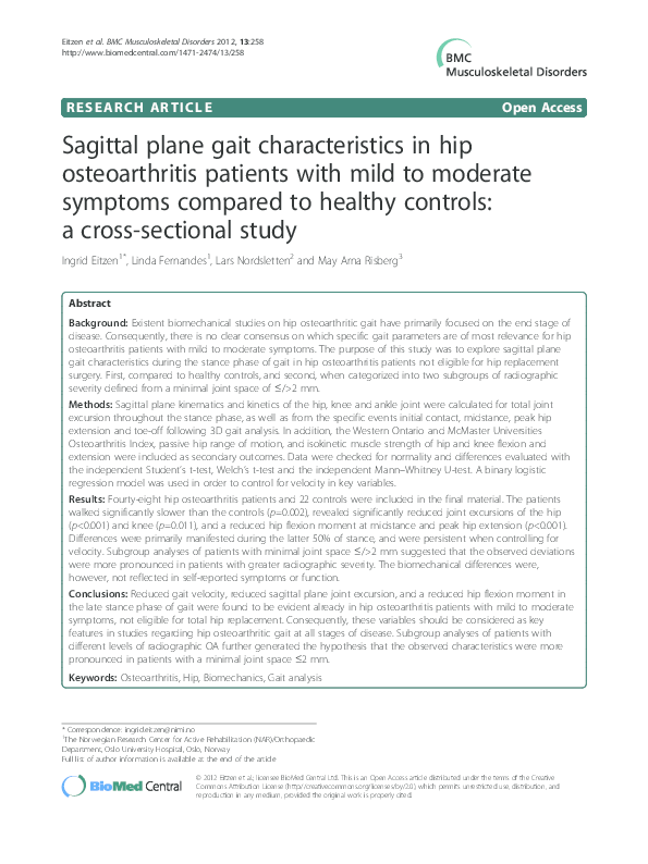 (PDF) Sagittal plane gait characteristics in hip osteoarthritis ...