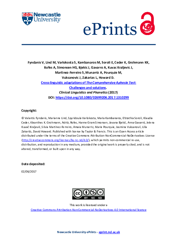 (PDF) Cross-linguistic adaptations of The Comprehensive Aphasia Test ...