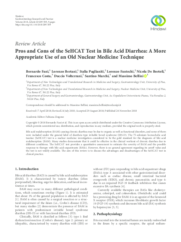 (PDF) Pros and Cons of the SeHCAT Test in Bile Acid Diarrhea: A More ...