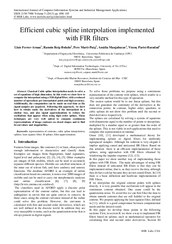 Pdf Efficient Cubic Spline Interpolation Implemented With Fir Filters