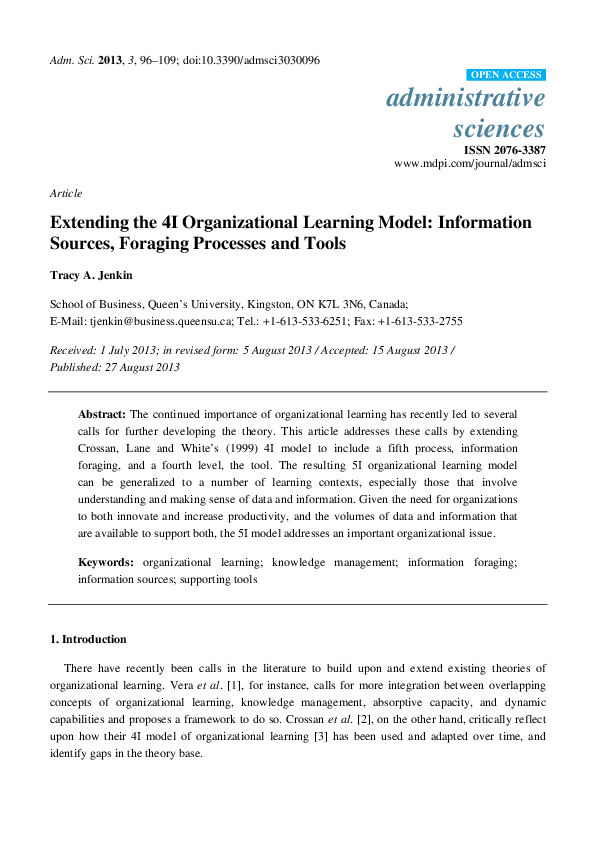 (PDF) Extending the 4I Organizational Learning Model: Information Sources, Foraging Processes ...
