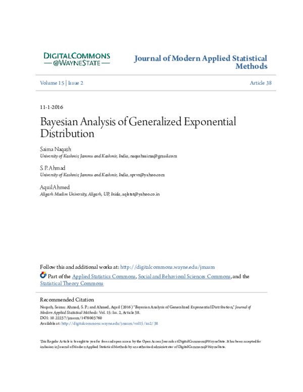 Pdf Bayesian Analysis Of Generalized Exponential Distribution