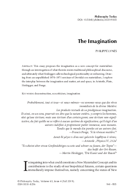 (PDF) The Imagination - or, Of Oneirology