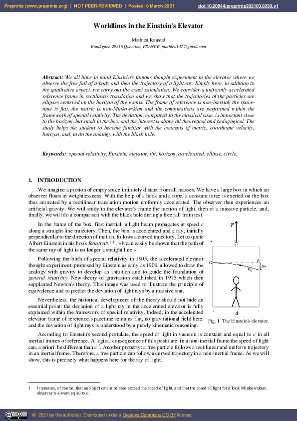 (PDF) Worldlines in the Einstein's Elevator