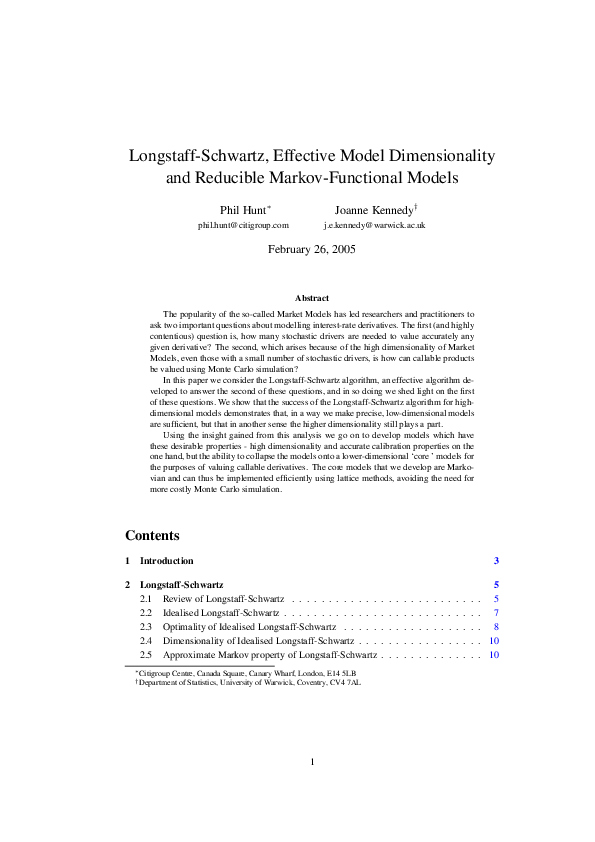 (PDF) Longstaff-Schwartz, Effective Model Dimensionality and Reducible Markov-Functional Models