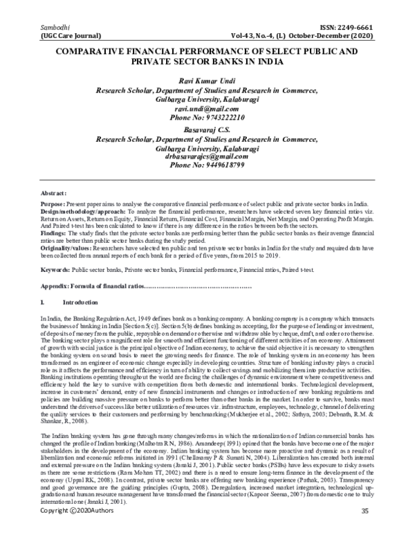 (PDF) COMPARATIVE FINANCIAL PERFORMANCE OF SELECT PUBLIC AND PRIVATE ...