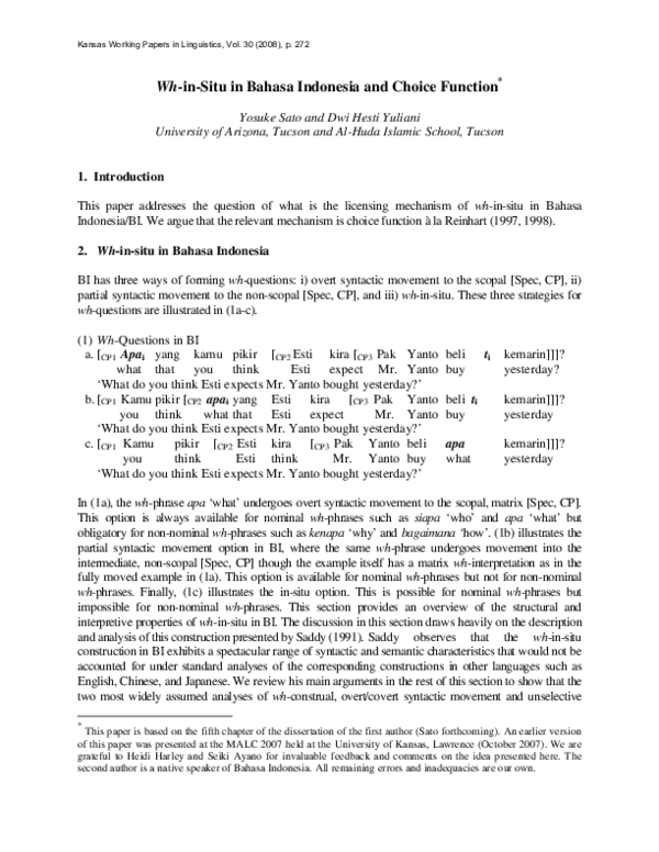 (PDF) Wh-in-Situ in Bahasa Indonesia and Choice Function