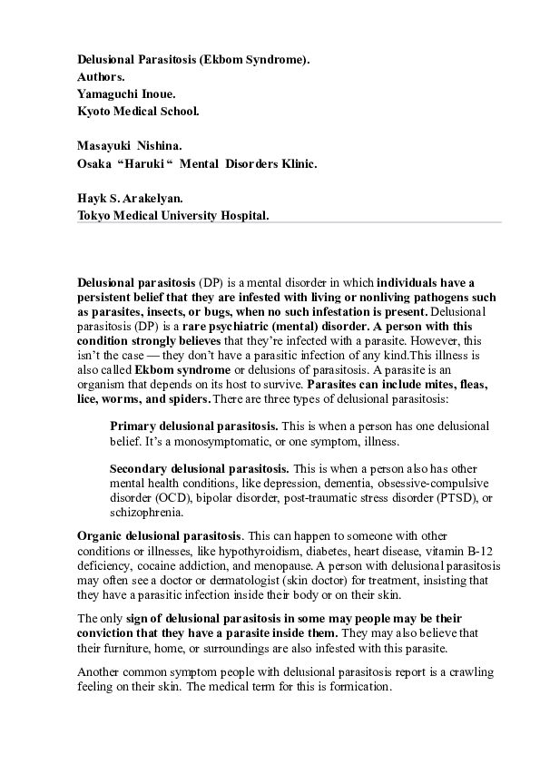 (DOC) Delusional Parasitosis (Ekbom Syndrome