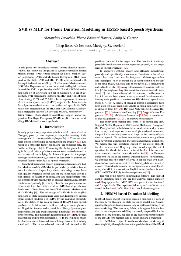 (PDF) SVR vs MLP for Phone Duration Modelling in HMM-based Speech Synthesis