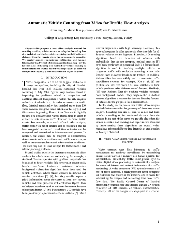 (PDF) Automatic Vehicle Counting from Video for Traffic Flow Analysis