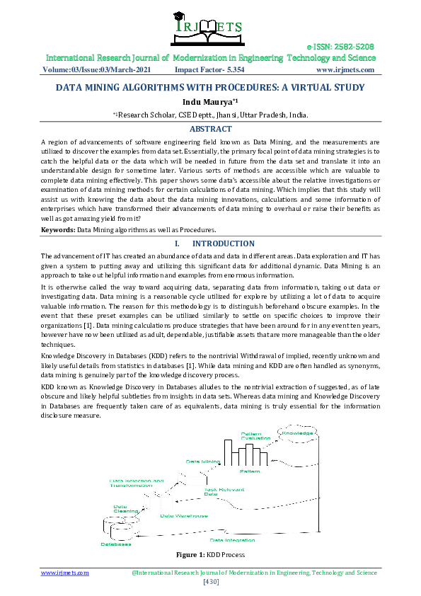 (PDF) DATA MINING ALGORITHMS WITH PROCEDURES: A VIRTUAL STUDY