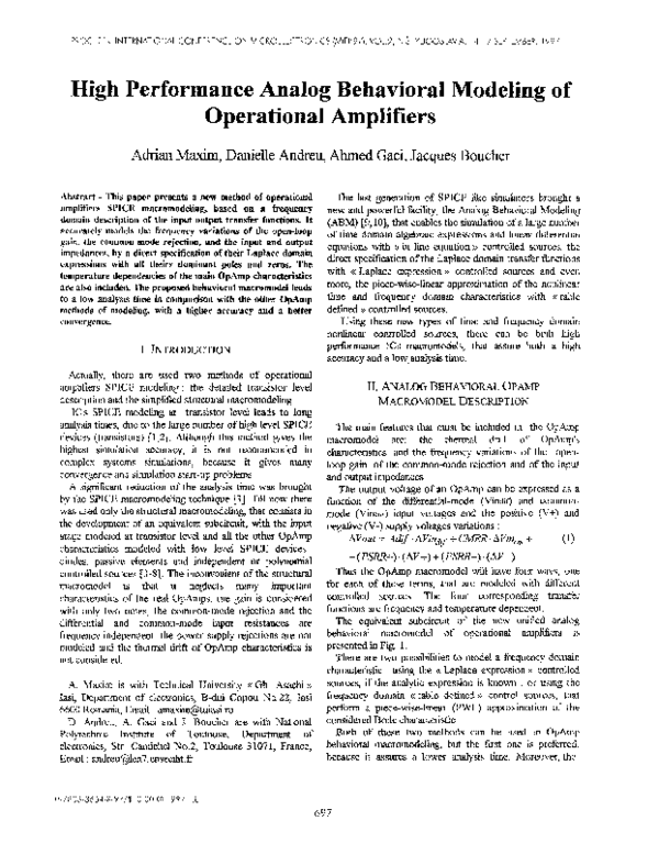 (PDF) High performance analog behavioral modeling of operational amplifiers