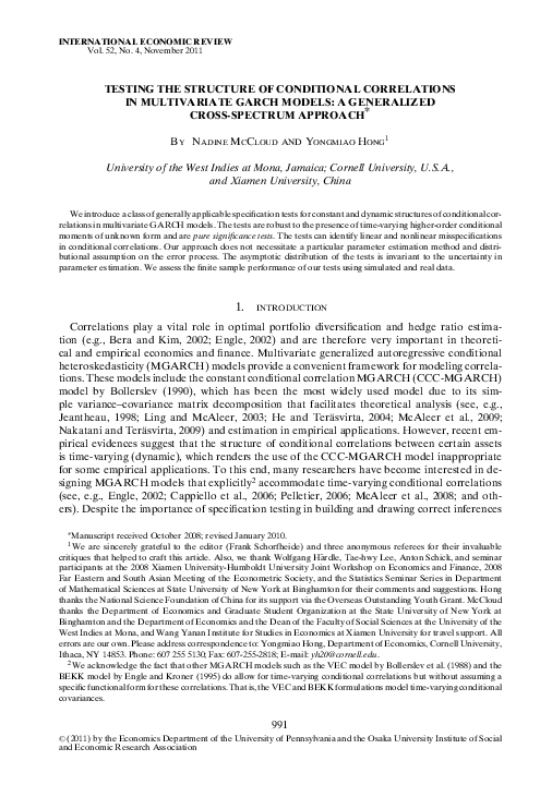 Pdf Documento De Trabajo The Likelihood Of Multivariate Garch Models Is Iii Conditioned