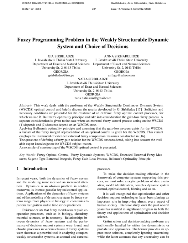 (PDF) Fuzzy programming problem in the weakly structurable dynamic system and choice of decisions