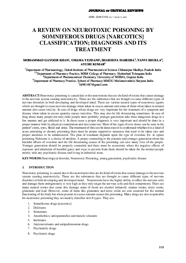 (PDF) JOURNAL OF CRITICAL REVIEWS A REVIEW ON NEUROTOXIC POISONING BY ...