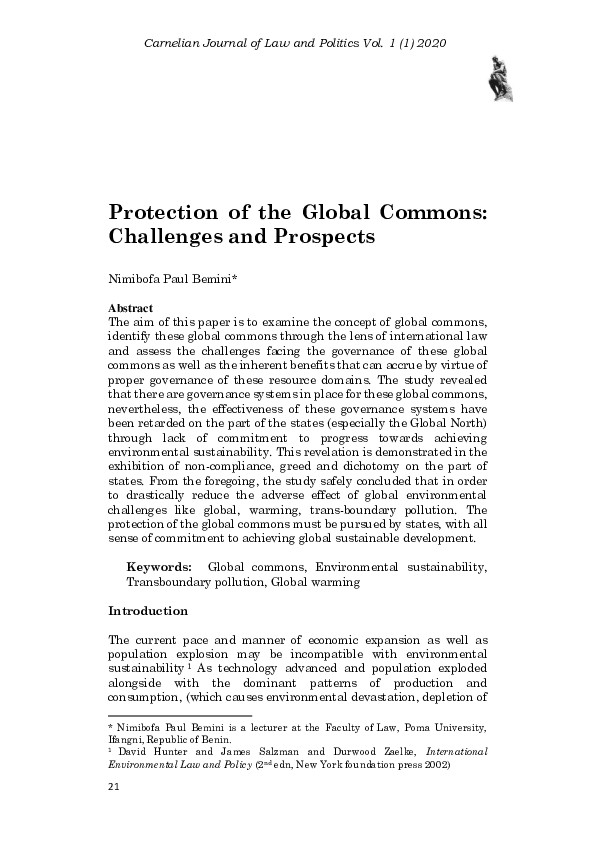 (PDF) Protection of the Global Commons: Challenges and Prospects