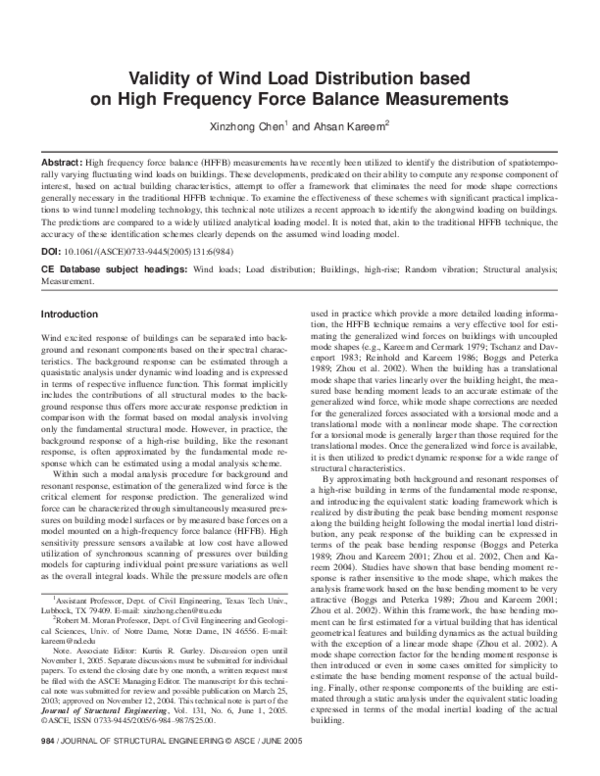 (PDF) Validity of Wind Load Distribution based on High Frequency Force ...