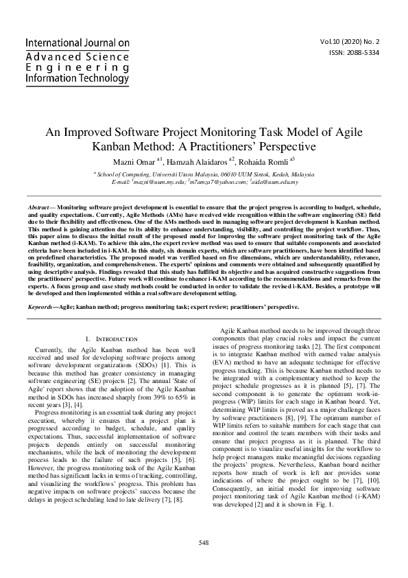 (PDF) An Improved Software Project Monitoring Task Model of Agile Kanban Method: A Practitioners ...