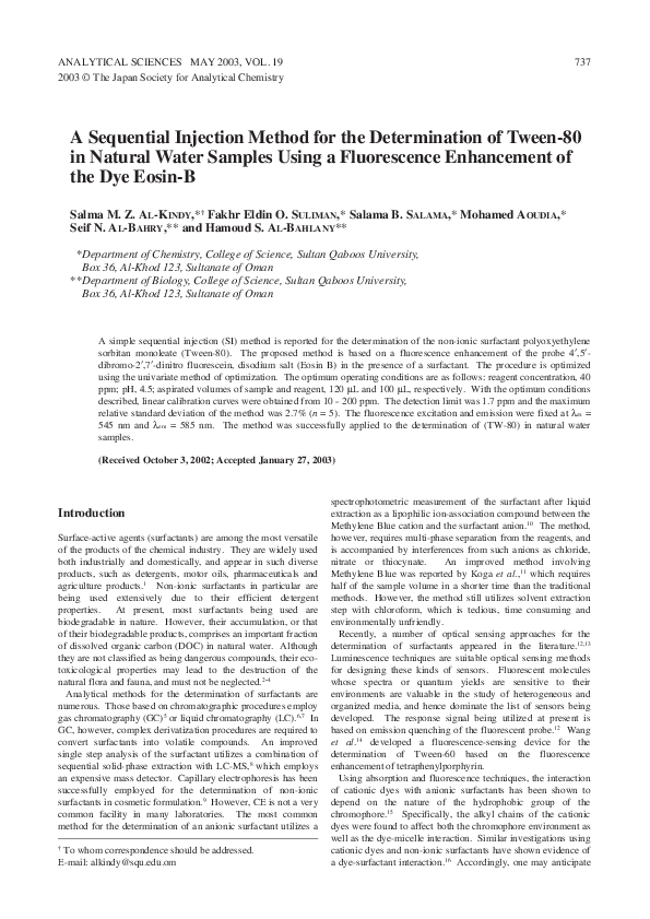 (PDF) A Sequential Injection Method for the Determination of Tween-80 ...