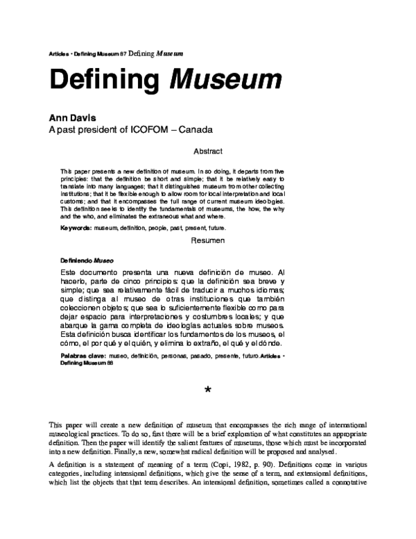 (PDF) Articles • Defining Museum 87 Defining Museum Defining Museum