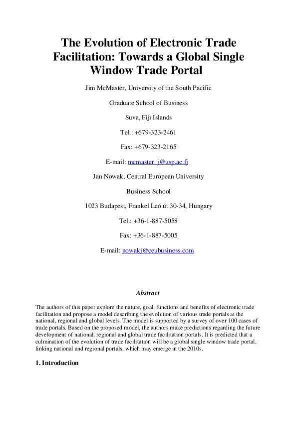 (PDF) The Evolution of Electronic Trade Facilitation: Towards a Global ...